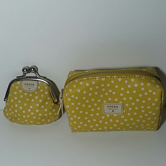 Fossil | Bags | Fossil Cosmetic Case And Coin Purse Yellowwhite | Poshmark